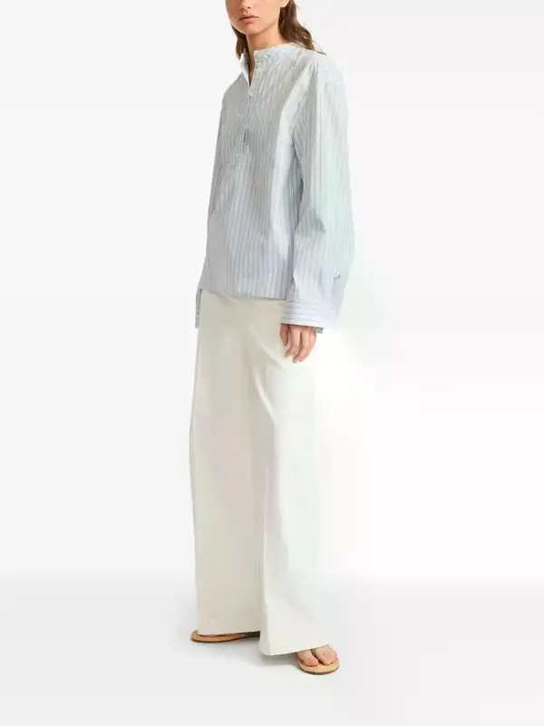 YVES SALOMON Striped Cotton Poplin Blouse - Blue