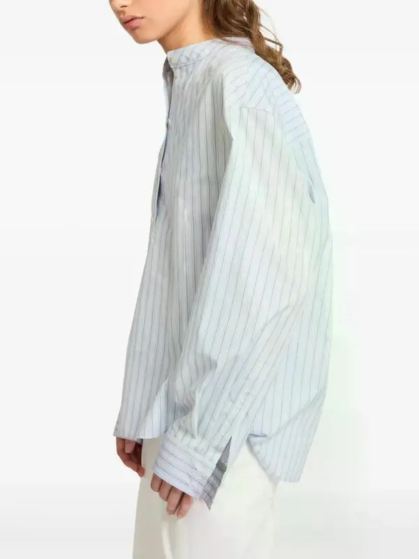 YVES SALOMON Striped Cotton Poplin Blouse - Blue