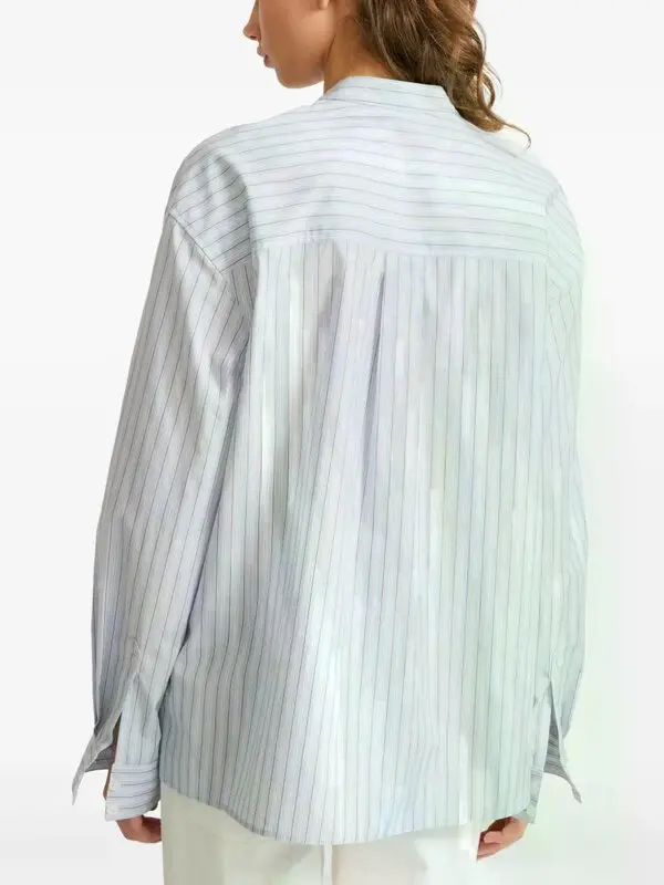 YVES SALOMON Striped Cotton Poplin Blouse - Blue