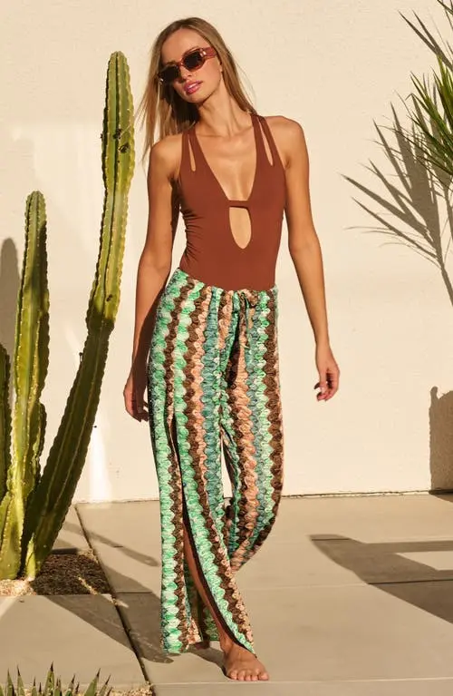 BECCA By Rebecca Virtue Paradise Open Knit Cover-up Pants - Grass Mult