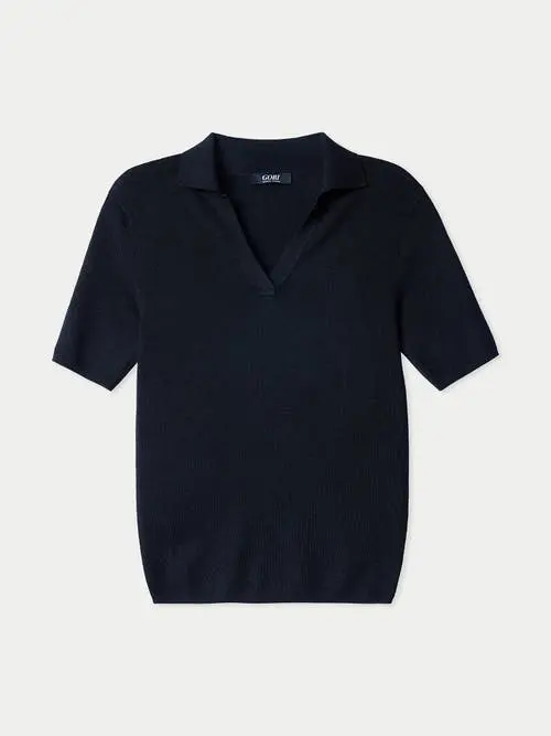 Gobi Cashmere Silk Polo Shirt With Metallic Threading