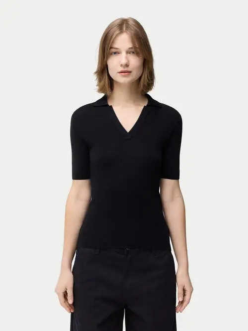 Gobi Cashmere Silk Polo Shirt With Metallic Threading