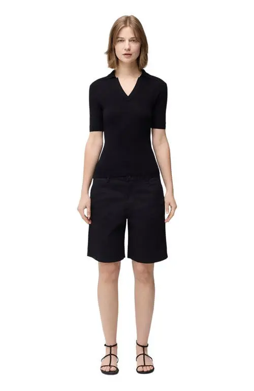 Gobi Cashmere Silk Polo Shirt With Metallic Threading - Black