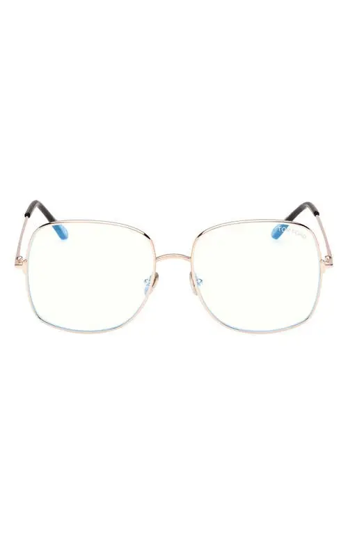 TOM FORD 59mm Square Blue Light Blocking Glasses - Rose Gold / Blue Block