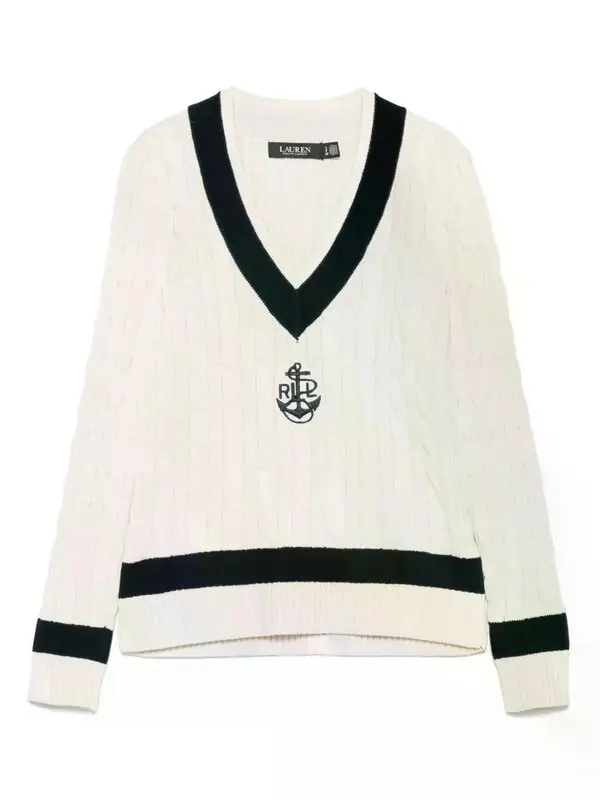 Ralph Lauren Cable-knit V-neck Sweater With Embroidered Logo