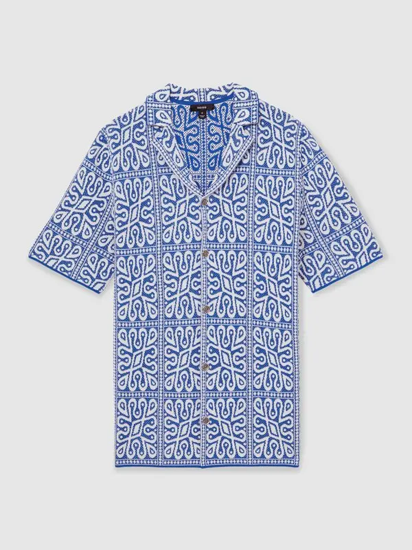 REISS River Tile Pattern Knit Shirt - Blue/white