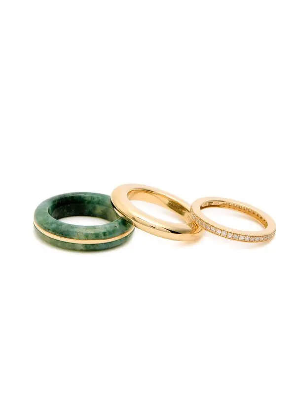 BY PARIAH Classic Agate And Gold Rings - Green