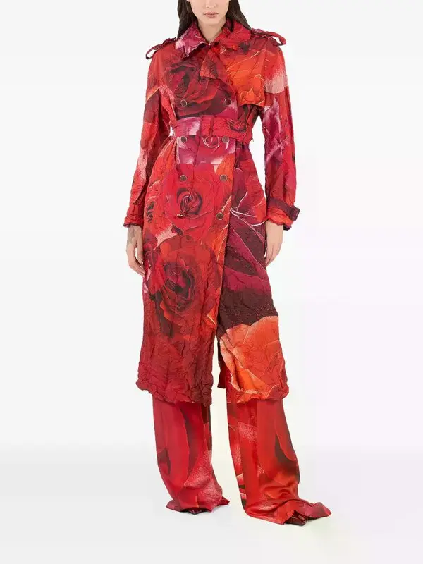 Roberto Cavalli Rose-print Trench Coat - Red