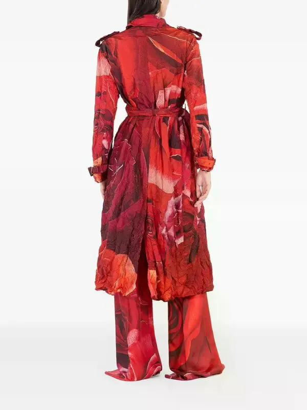 Roberto Cavalli Rose-print Trench Coat - Red