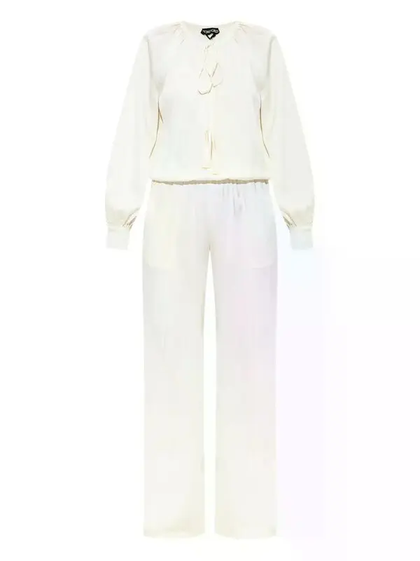 TOM FORD Long-sleeves Gathered Jumpsuit - White