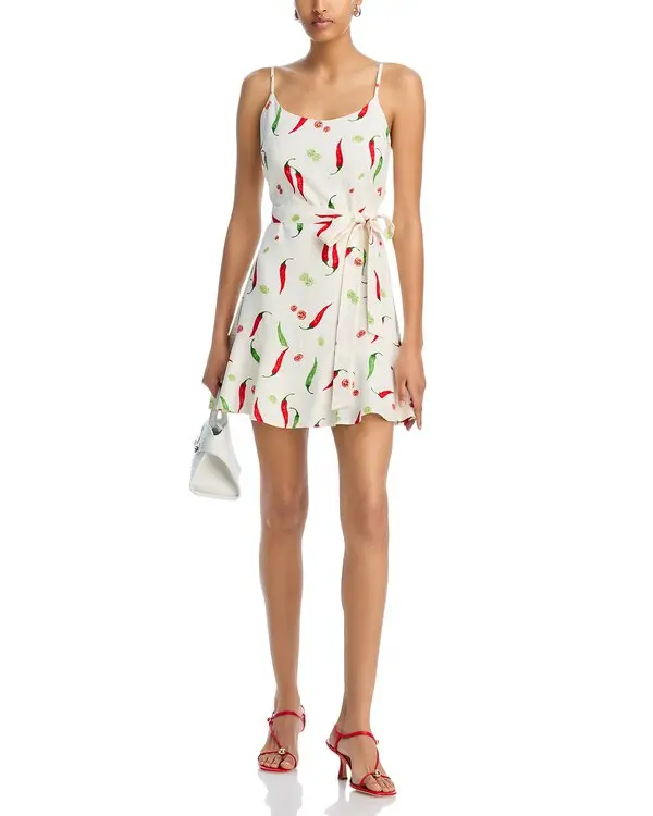 Aqua Printed Tie Waist Mini Dress