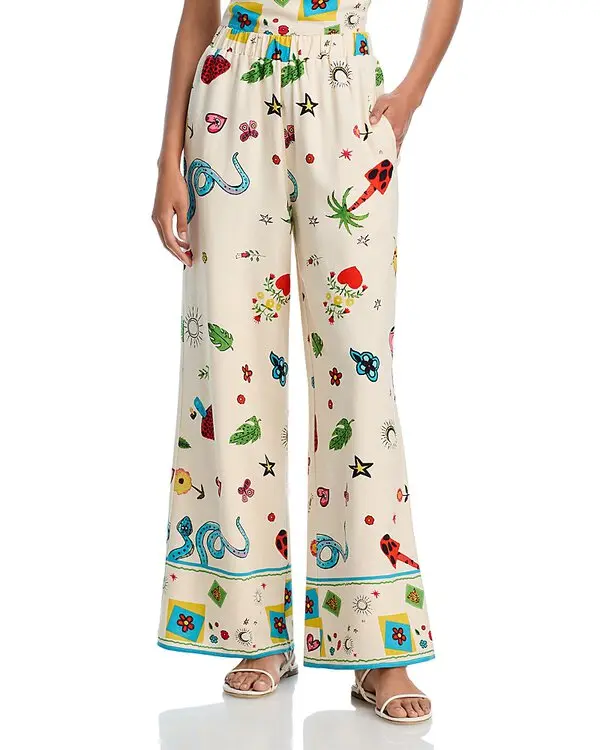 Aqua Border Print Wide Leg Pants