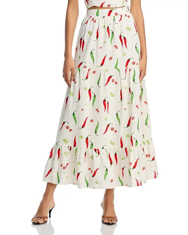 Aqua Printed Midi Skirt - White/red