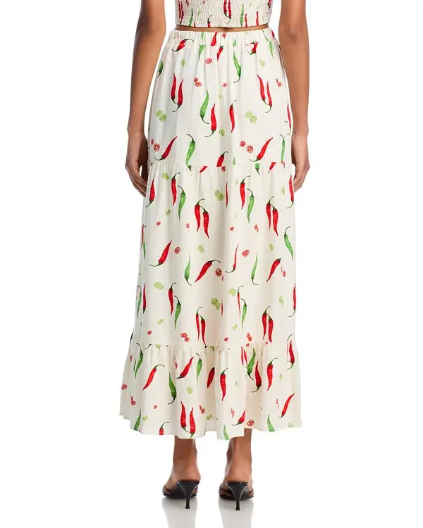 Aqua Printed Midi Skirt - White/red