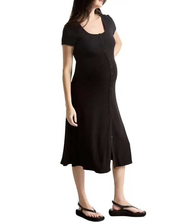 Hatch Collection Softest Rib Maternity/nursing Midi Dress - Black