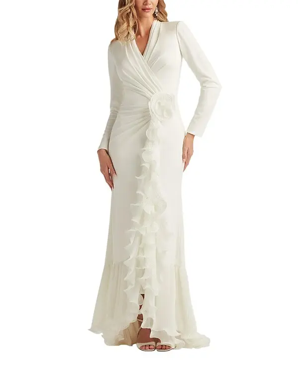 Tadashi Shoji Malone Cascading Ruffle Gown - Ivory