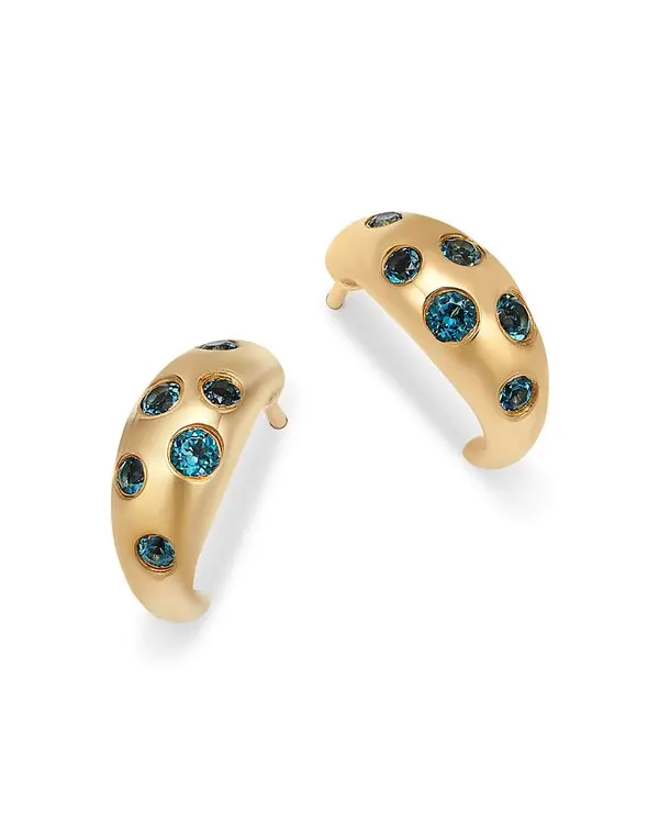 MOON & MEADOW 14k Yellow Gold London Blue Topaz Hoop Earrings - Blue/gold