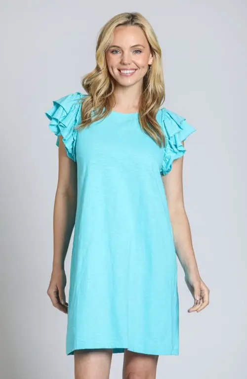 APNY Double Ruffle Sleeve Cotton Minidress - Capri
