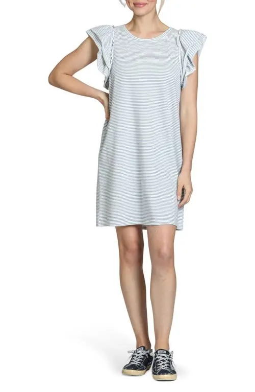 APNY Double Ruffle Sleeve Cotton Minidress - Chambray White