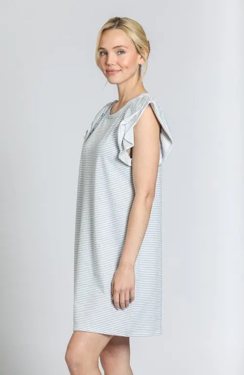 APNY Double Ruffle Sleeve Cotton Minidress - Chambray White