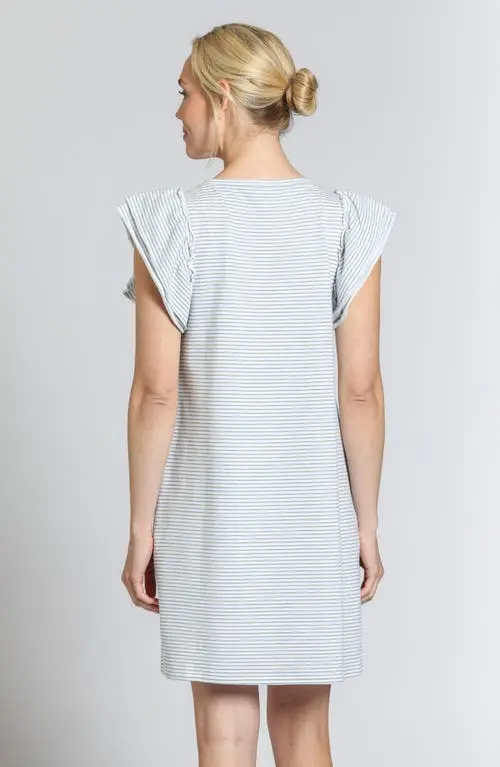 APNY Double Ruffle Sleeve Cotton Minidress - Chambray White