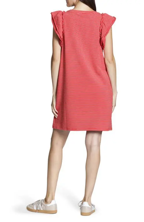 APNY Double Ruffle Sleeve Cotton Minidress - Redwhite Stripe