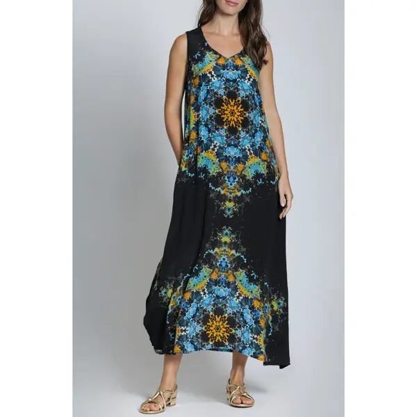 APNY Sleeveless Maxi Dress - Blackblue Multi