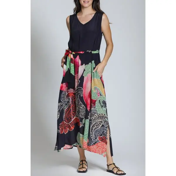 APNY Sleeveless Maxi Dress - Red Nlack Multi