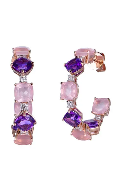 KAHN HIGH JEWELRY Rose Quartz, Amethyst And Diamond Earrings - Pink & Purple