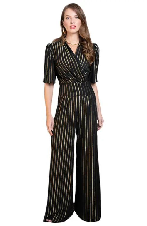 HOTSQUASH LONDON CLOTHING Striped Wide Leg Jumpsuit - Black