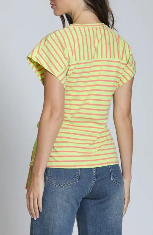 APNY Stripe Side Tie T-shirt - Citrine Orange Multi