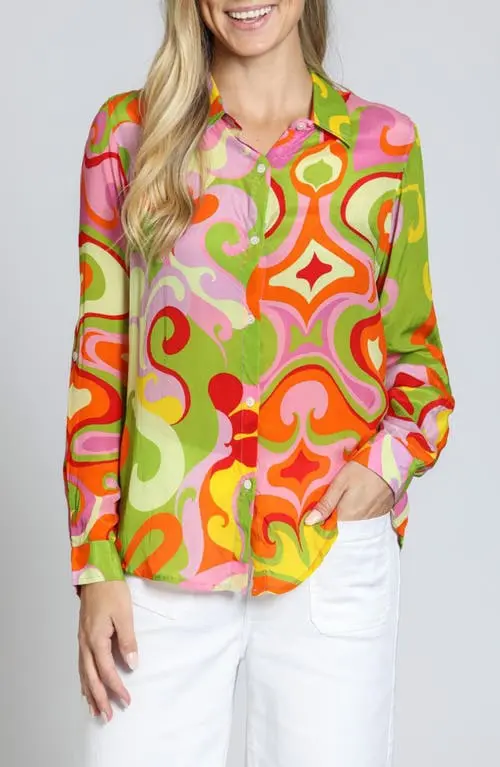 APNY Print Roll Tab Sleeve Button-up Shirt