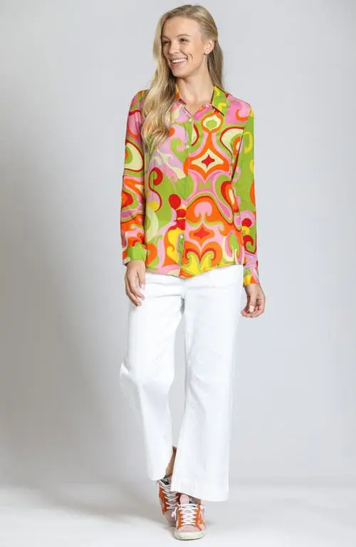 APNY Print Roll Tab Sleeve Button-up Shirt