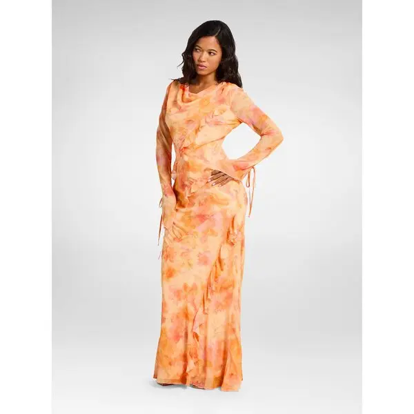 DASKA Circe Maxi Dress With Ruffle And Tie Details - Orange