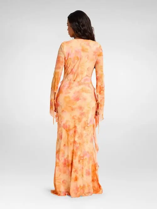 DASKA Circe Maxi Dress With Ruffle And Tie Details - Orange