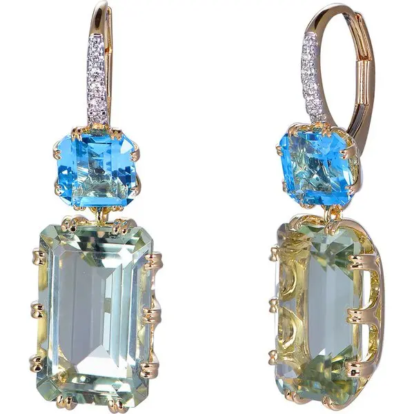 KAHN HIGH JEWELRY Green Amethyst, Swiss Blue Topaz And Diamond Earrings - Green & Swiss Blue