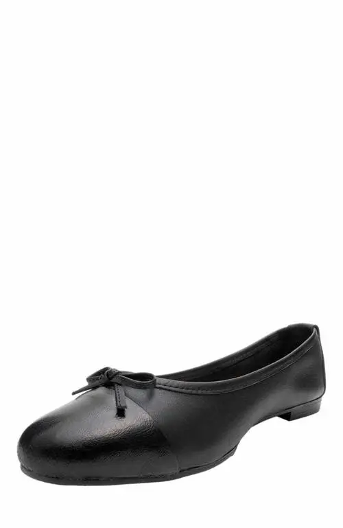 FOREVER & ALWAYS SHOES Rayne Cap Toe Ballet Flats - Black Leather