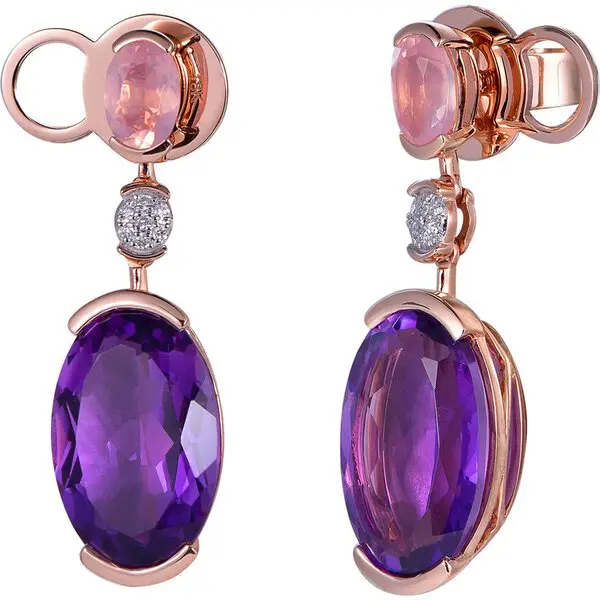 KAHN HIGH JEWELRY Rose Quartz, Amethyst, And Diamond Earrings - Pink & Purple