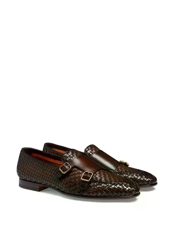 Santoni Woven Leather Monk Shoes