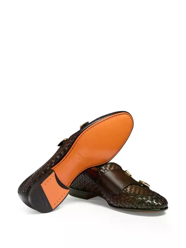 Santoni Woven Leather Monk Shoes