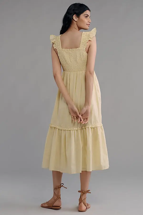 Anthropologie Peregre Square-neck Midi Dress - Butter Yellow