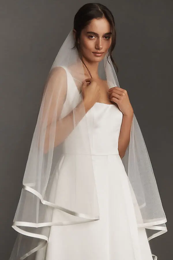 Watters Satin-trim Fingertip Veil - Ivory