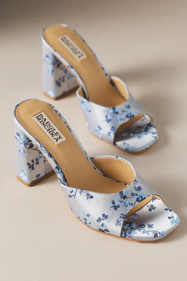 Badgley Mischka Cadence Block Heel Mules - Blue Jacquard