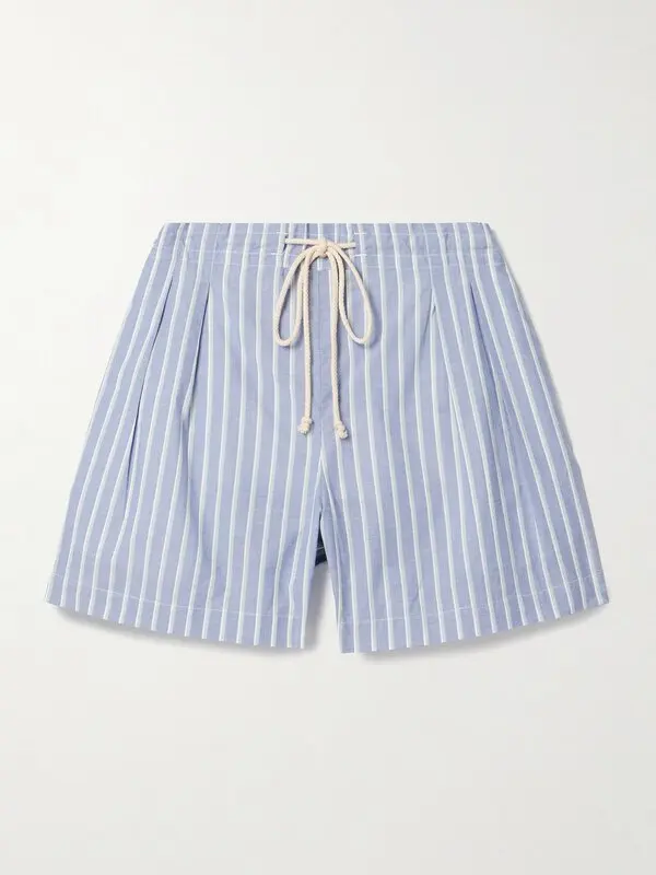 Maria Mcmanus Pleated Striped Organic Cotton Shorts - Blue