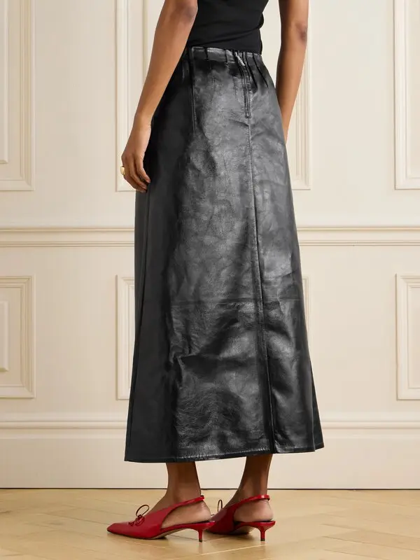 Marni Paneled Crinkled-leather Midi Skirt