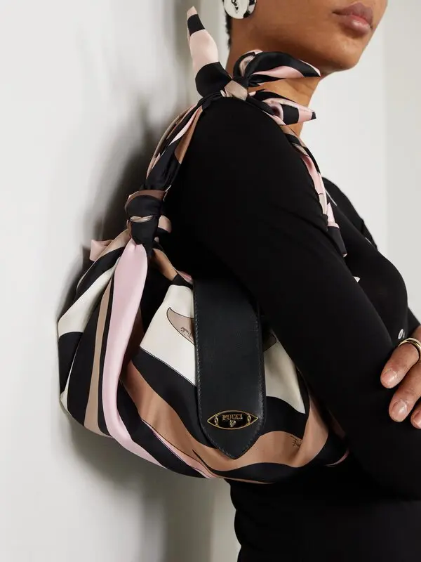 Emilio Pucci Leather-trimmed Knotted Printed Silk-twill Shoulder Bag
