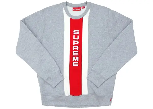 Supreme Vertical Logo Panel Crewneck Sweatshirt - Heather Grey