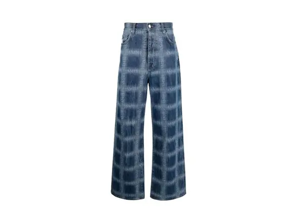 Amiri Shadow Plaid Baggy Jeans - Blue