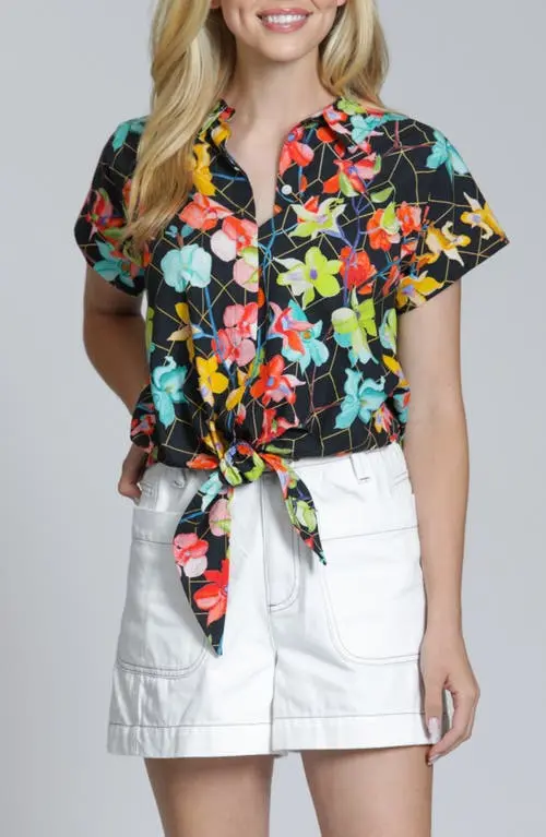 APNY Printed Tie Waist Cotton Camp Shirt