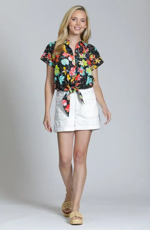 APNY Printed Tie Waist Cotton Camp Shirt